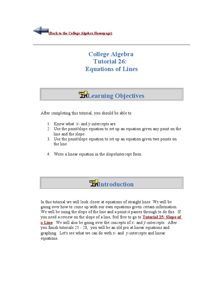 College Algebra Tutorial 26: Equations of Lines | PDF | Line (Geometry ...