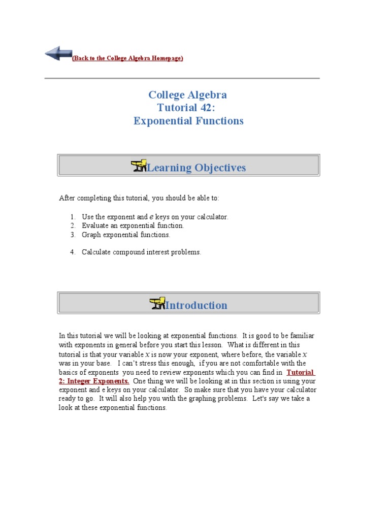 College Algebra Tutorial 42: Exponential Functions | PDF