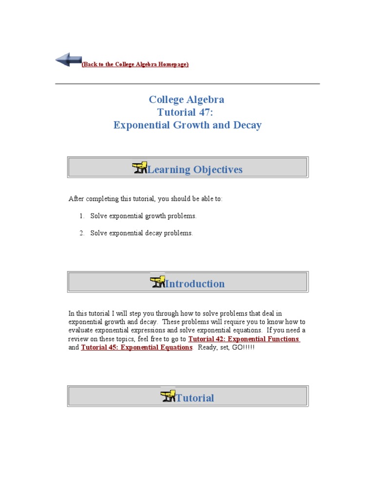 College Algebra Tutorial 47: Exponential Growth and Decay | PDF ...