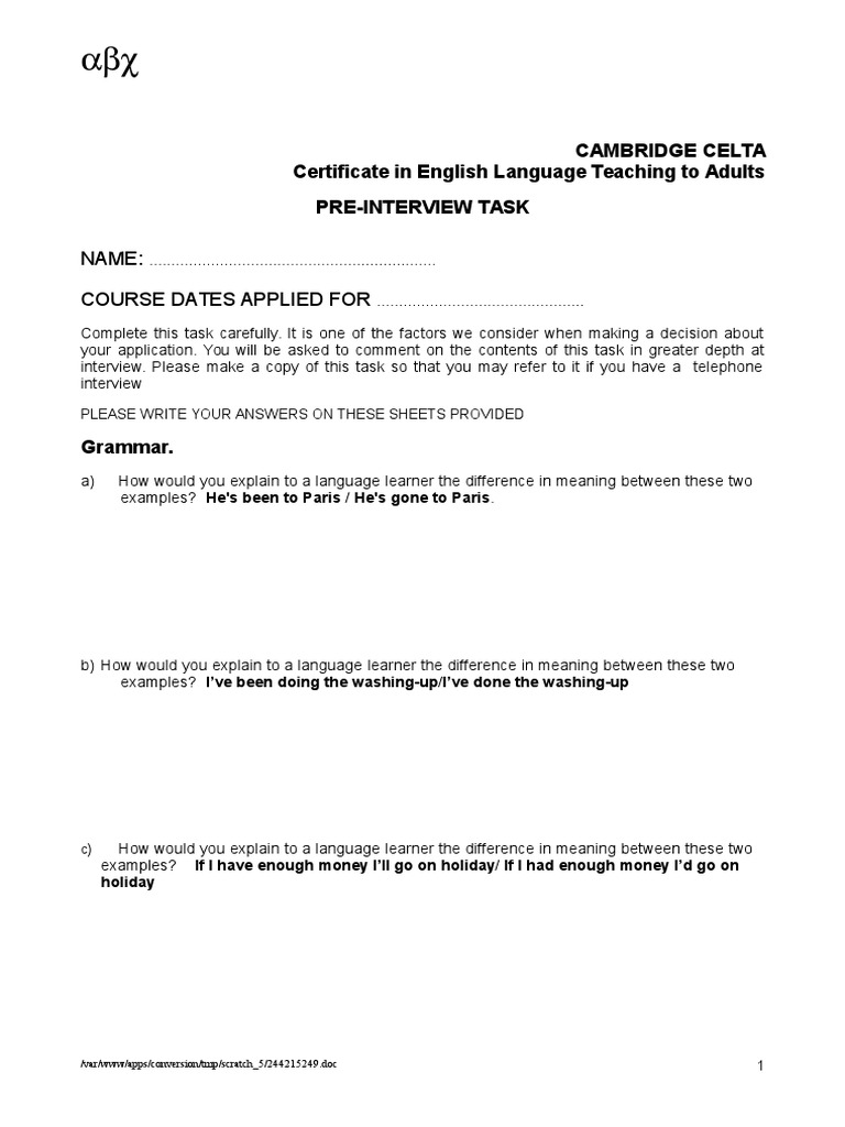 Celta Pre-Interview Task | PDF | Humanities Education | Educational ...