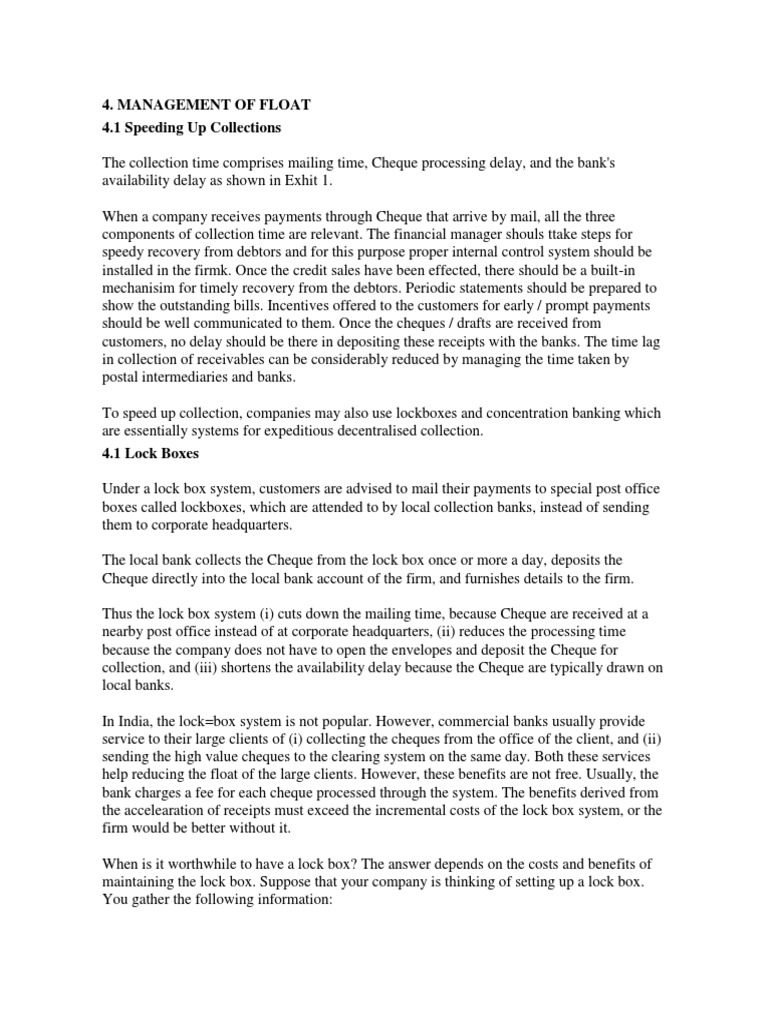 Float Management | PDF | Cheque | Banks