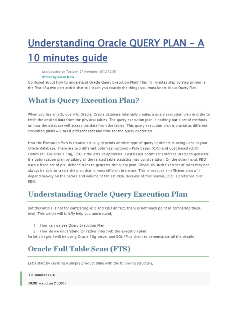 Understanding Oracle QUERY PLAN - A 10 Minutes Guide | Download Free ...