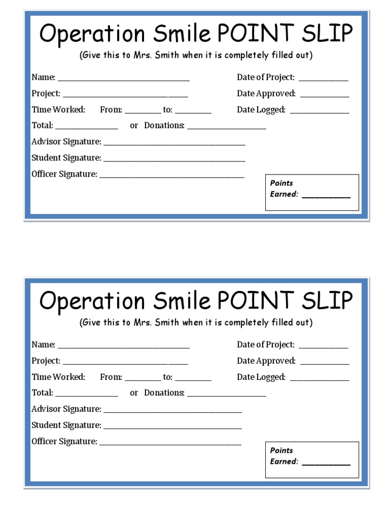 Operation Smile Points Tracking Slip | PDF