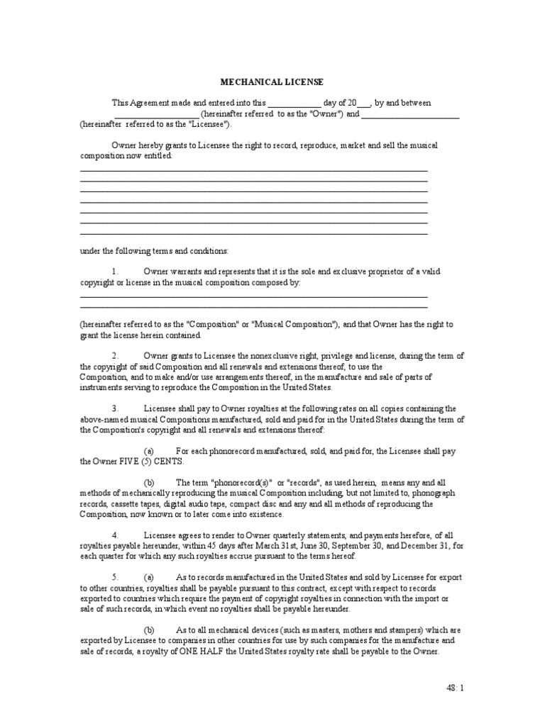 Mechanical License | PDF | License | Royalty Payment