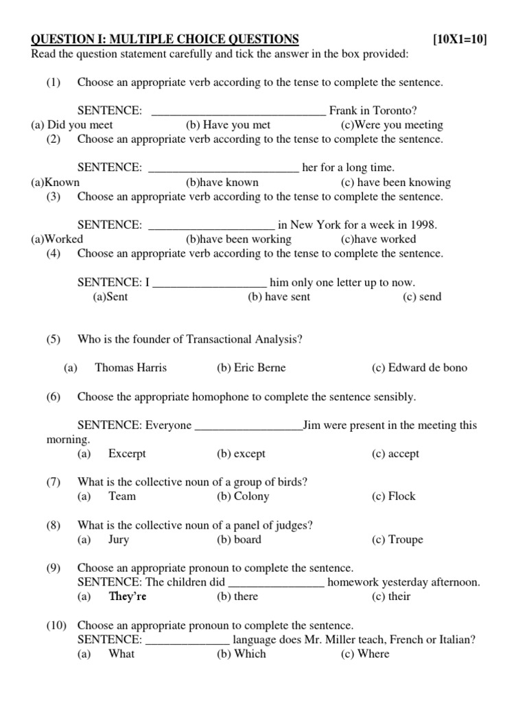 Question I: Multiple Choice Questions (10X1 10) | PDF | Poverty ...