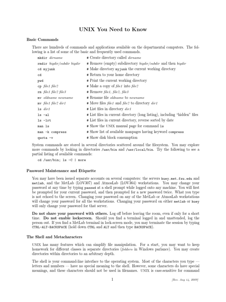Unix You Need To Know Rev Aug 14 2009 Pdf Secure Shell Command Line Interface 8987