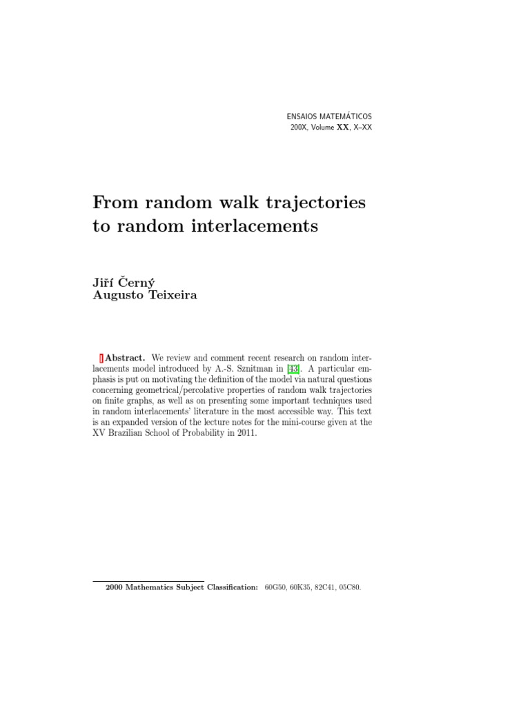 From Random Walk Trajectories To Random Interlacements: Ji R I Cern y ...