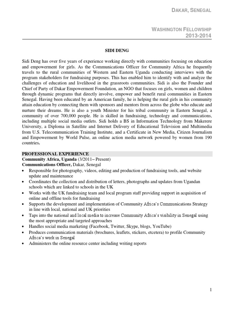 Sample Resume Washington Fellowship | PDF | Computers