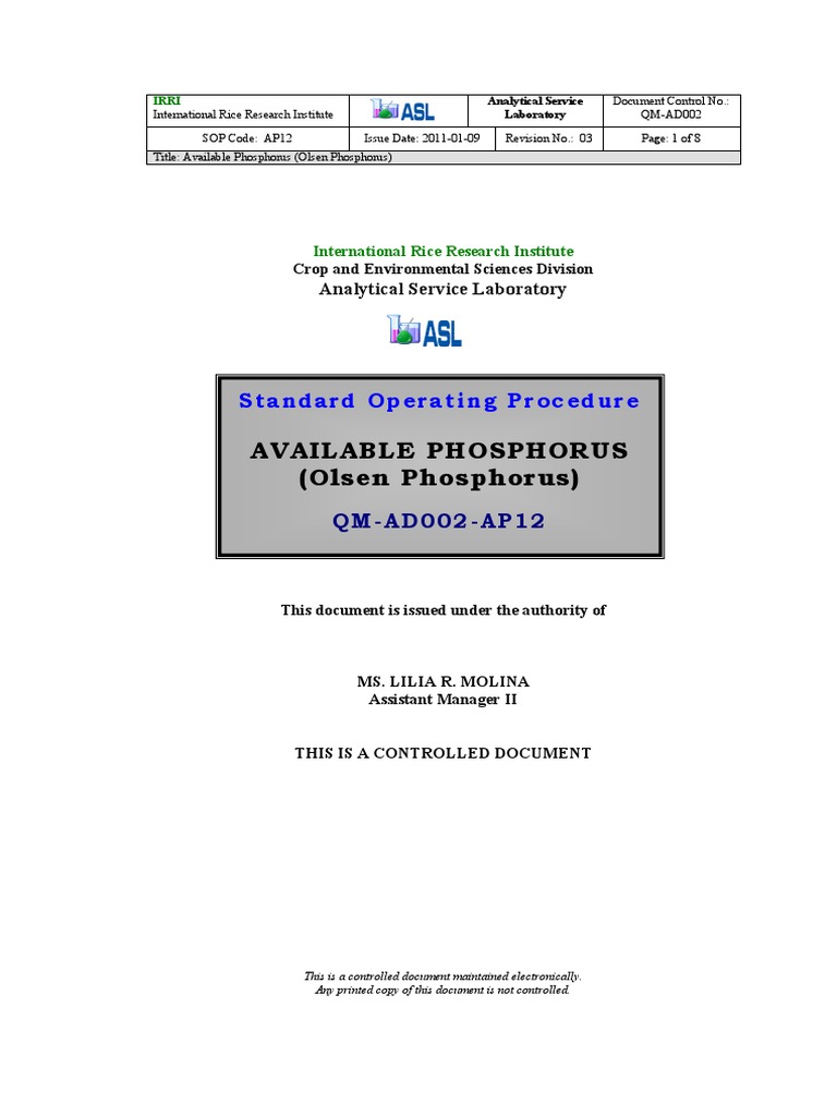 Olsen Method for Soil Phosphorus Analysis | PDF | Sodium Dodecyl ...