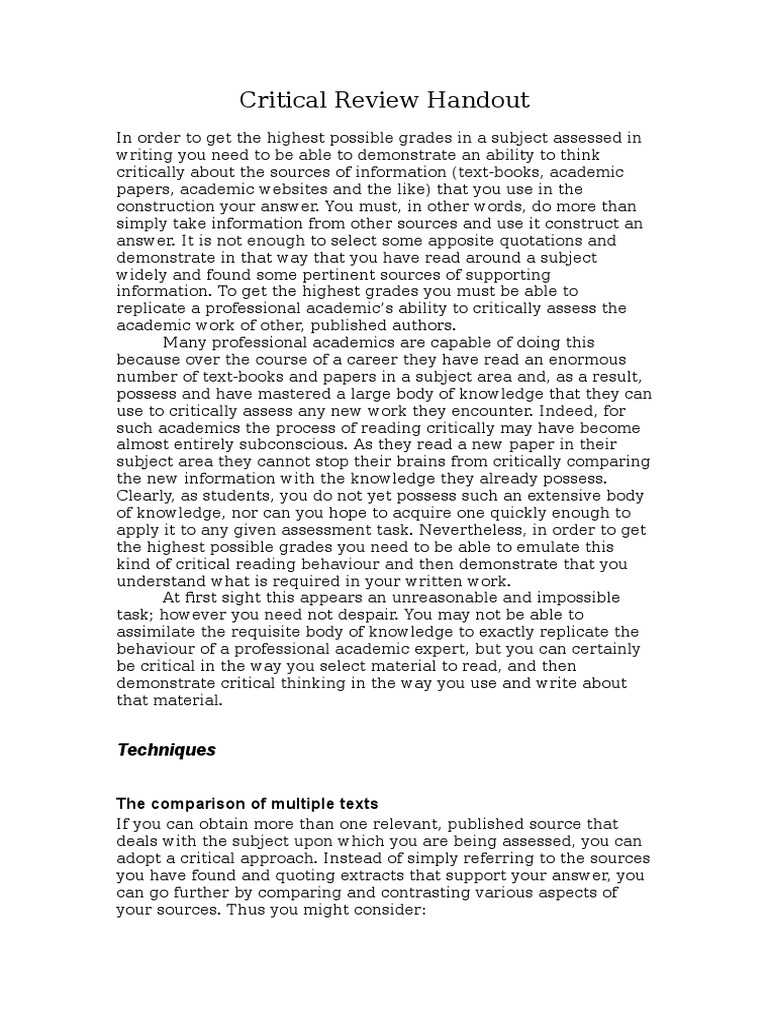 Critical Review Writing | PDF | Empirical Research | Argument