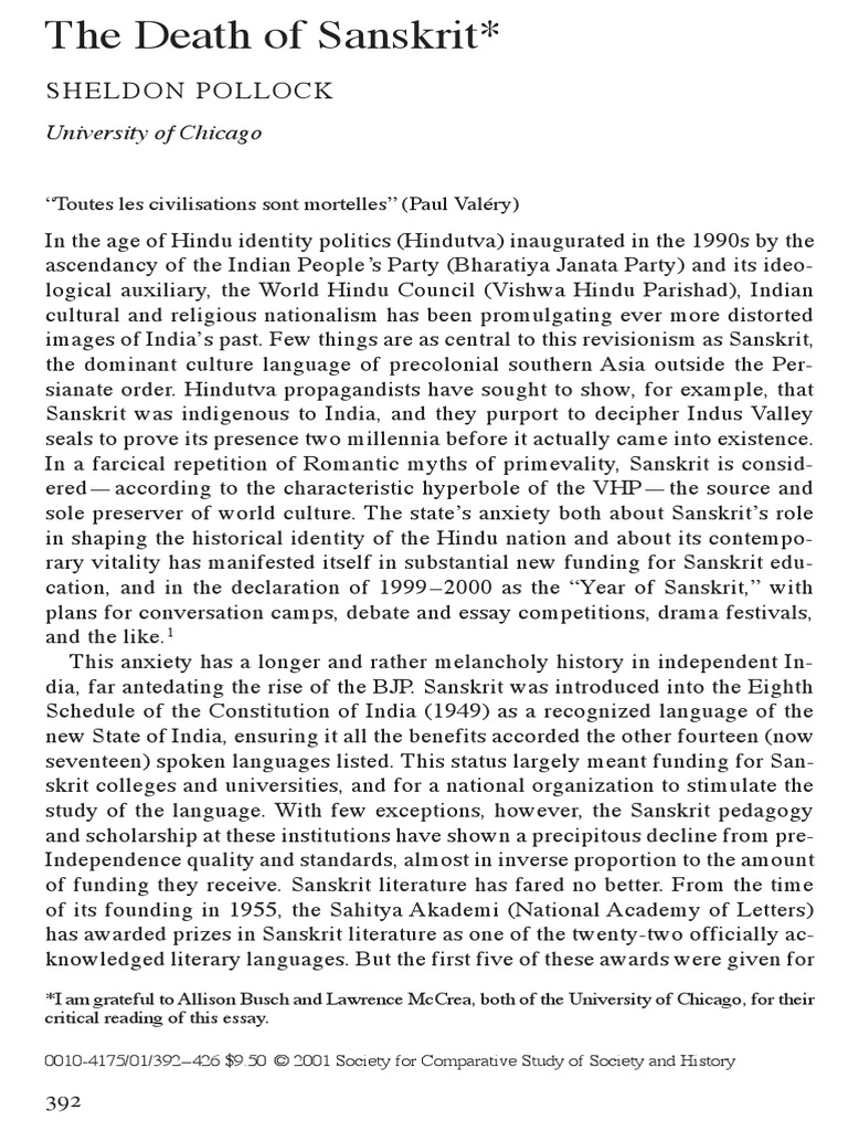 Death of Sanskrit Sheldon Pollock | PDF | Sanskrit | Poetry