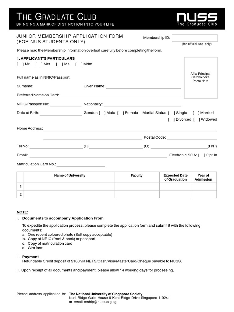 NUSS Junior Membership Application Form | PDF | Postgraduate Education ...