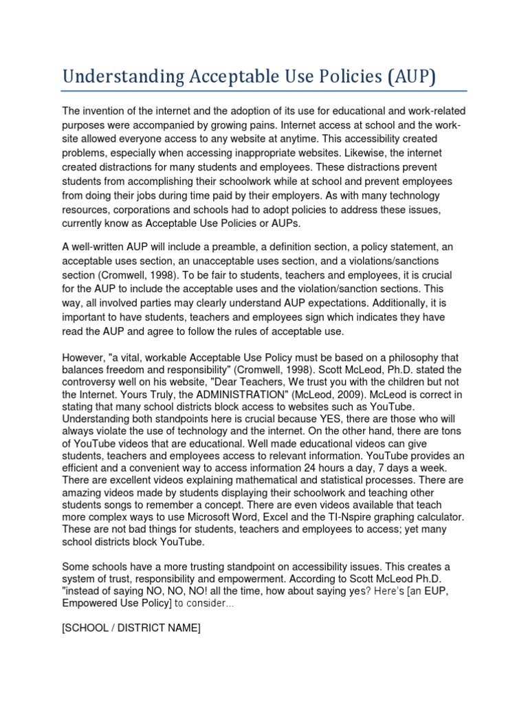 Understanding Acceptable Use Policies | PDF | Communication | Teaching ...