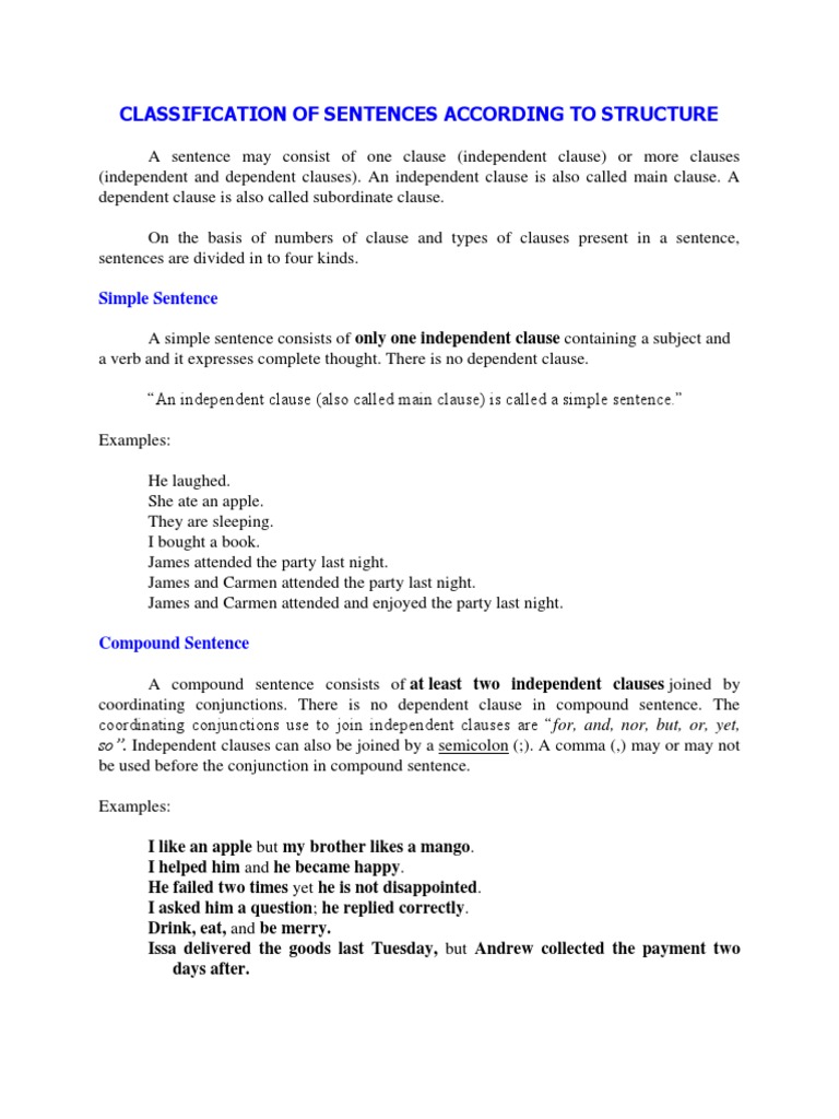 Classification of Sentences According To Structure | Download Free PDF ...