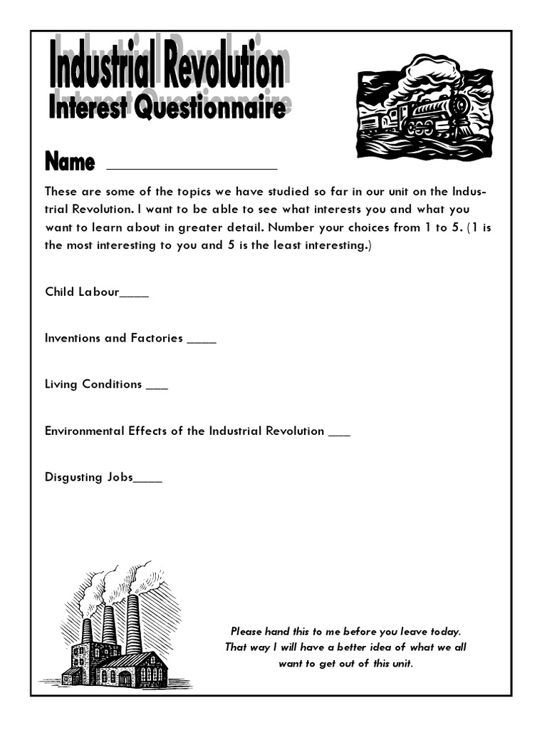 Industrial Revolution Interest Survey | PDF