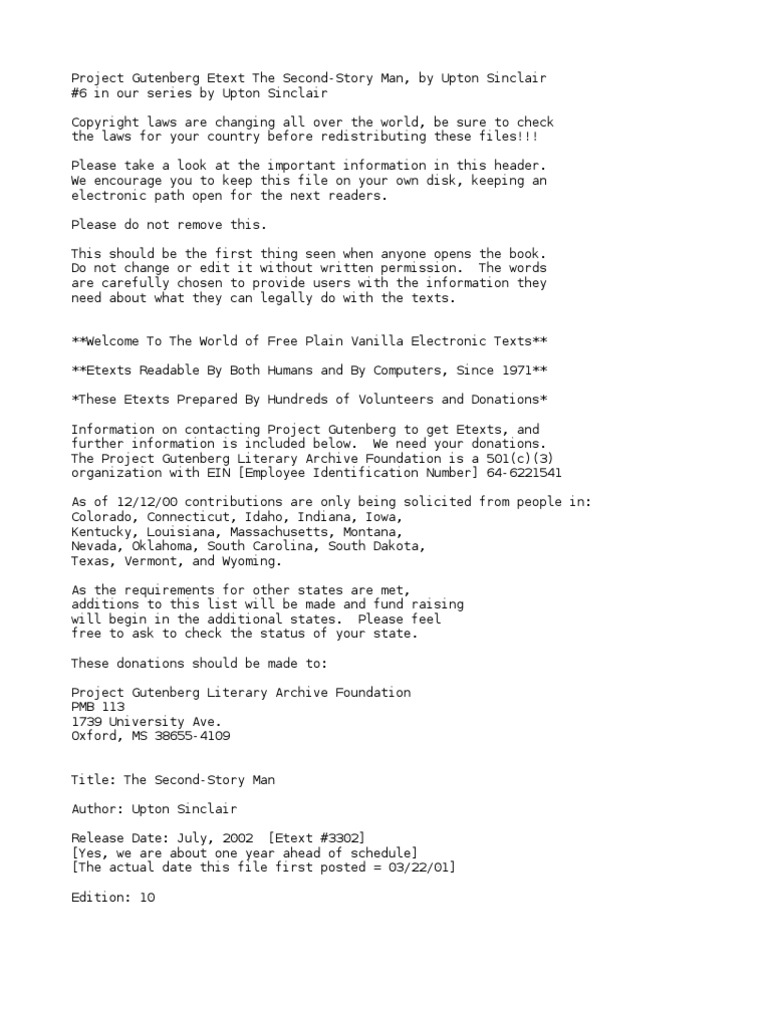 The Second-Story Man by Sinclair, Upton, 1878-1968 | PDF | Project ...