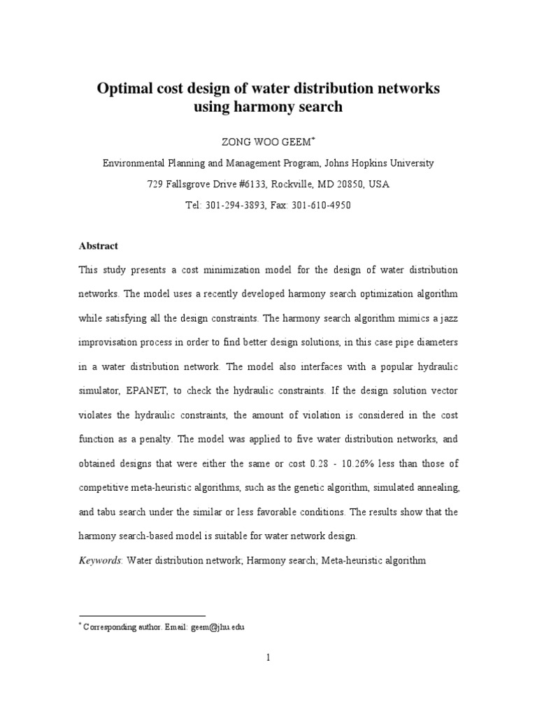 Optimal Cost Design of Water Distribution Networks | PDF | Metaheuristic | Mathematical Optimization