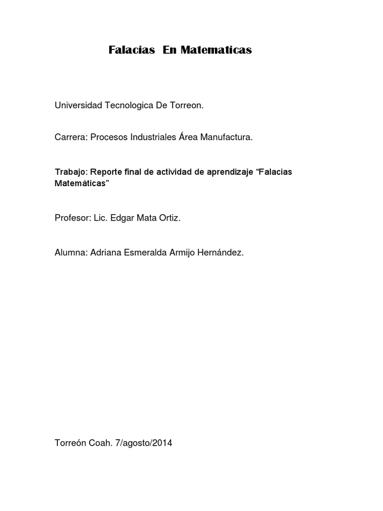 Falacias Matemáticas y Razonamiento | PDF | Factorización ...