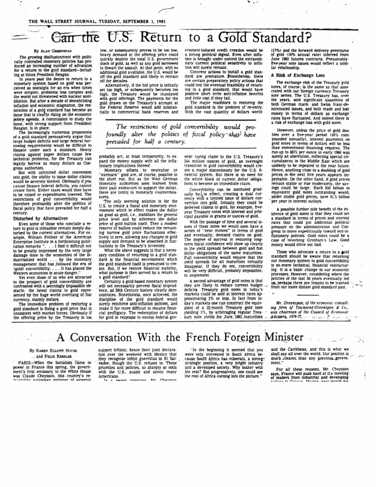 Greenspan Return to Gold Newspaper Art | Gold Standard | International ...