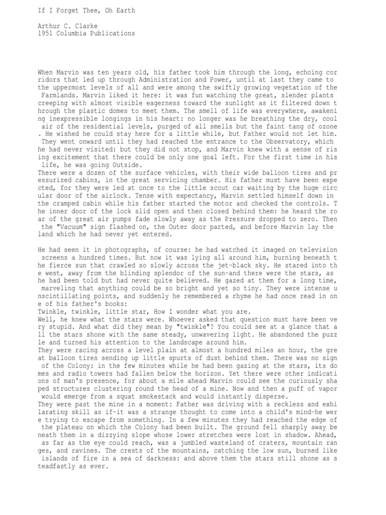 Arthur C Clarke - If I Forget Thee Oh Earth | PDF