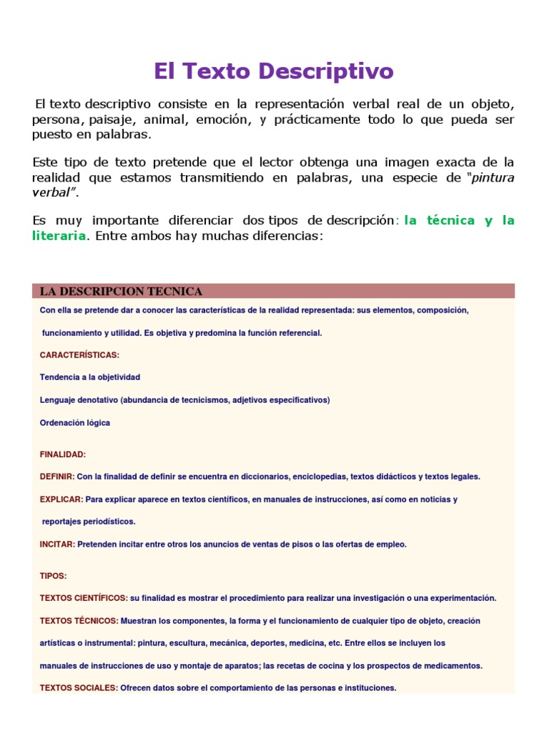El Texto Descriptivo | PDF | Autor | Retrato