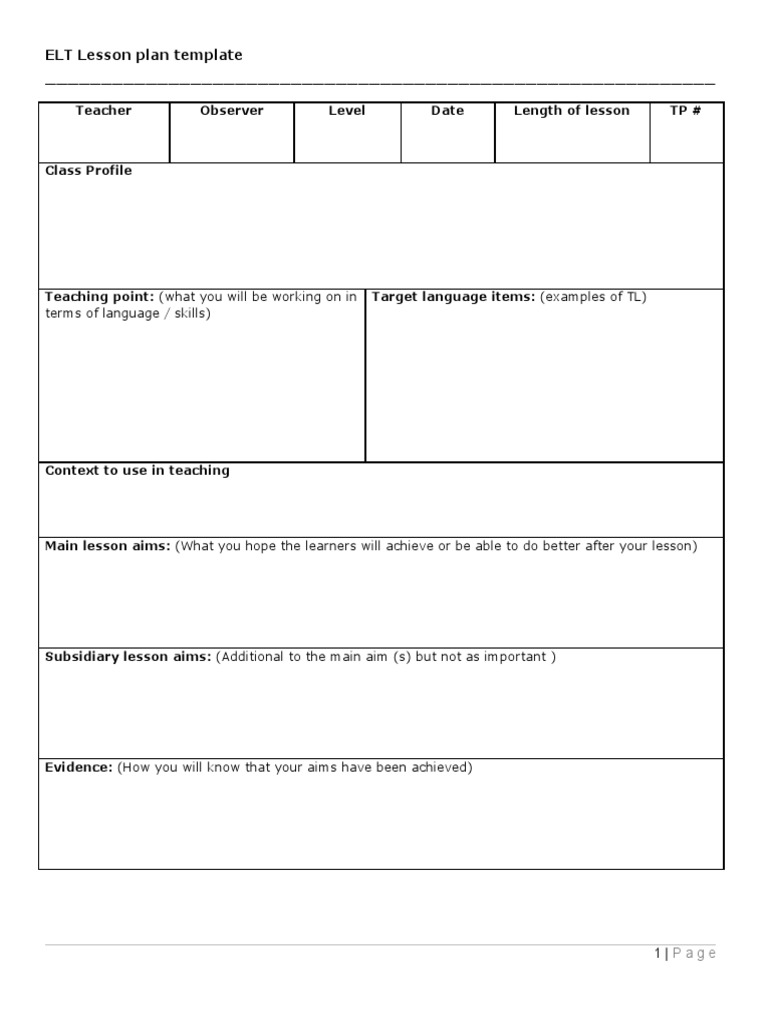 TEFL Lesson Plan Template | PDF