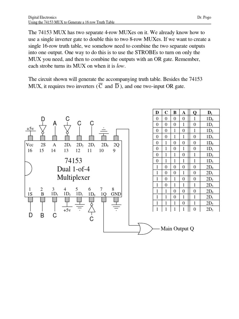 Dual 1-Of-4 Multiplexer: Digital Electronics Dr. Pogo Using The 74153 ...