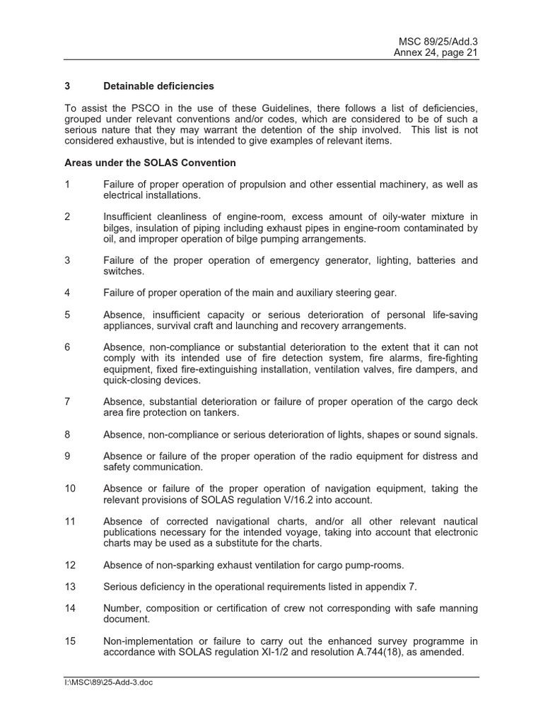 Ship Detainable Deficiencies Guide | PDF | Industries | Energy And Resource