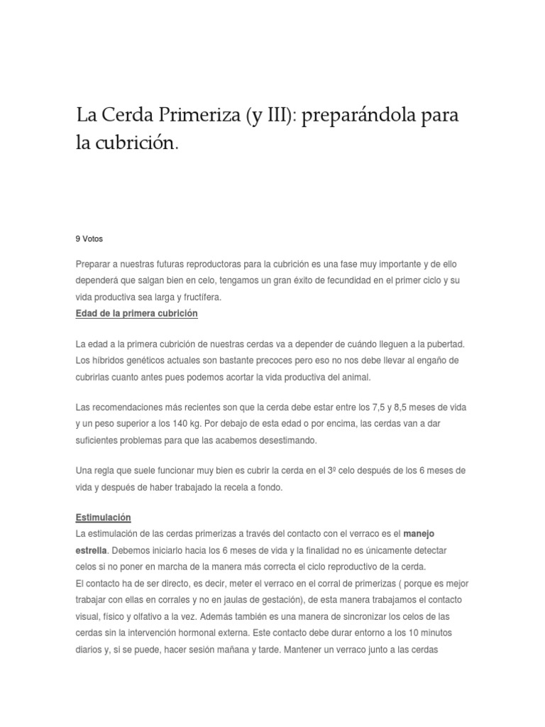 La Cerda Primeriza | PDF | Parto | Reproducción