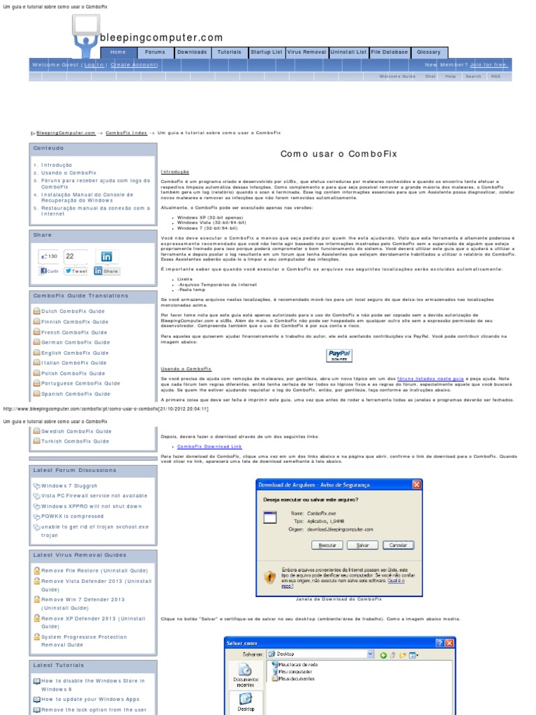Um Guia e Tutorial Sobre Como Usar o ComboFix | PDF | Windows Vista | Microsoft Windows