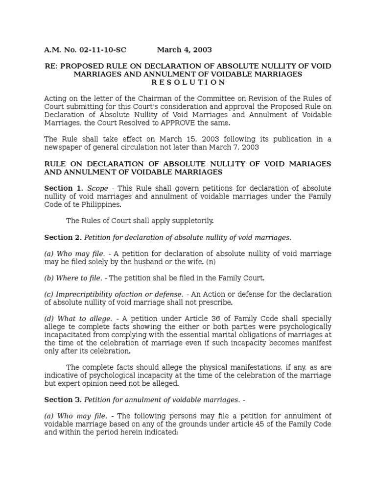 A.M. No. 02-11-10-SC Declaration of Nullity | Annulment | Appeal