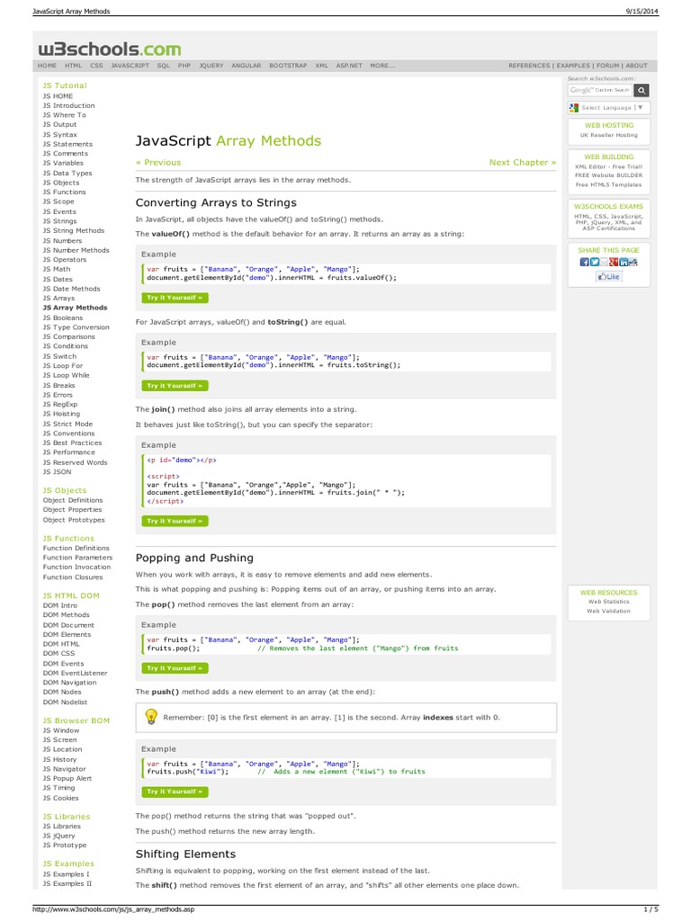 Javascript Array Methods Pdf J Query Java Script