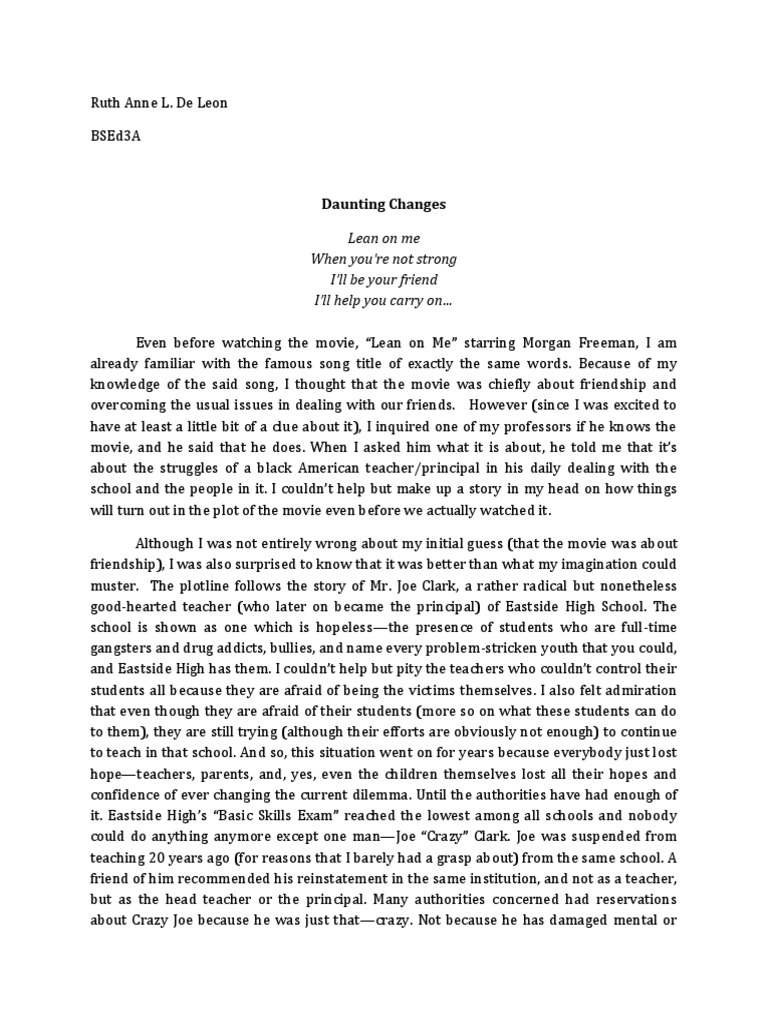 Reflection Lean On Me (Movie) | PDF | Teachers