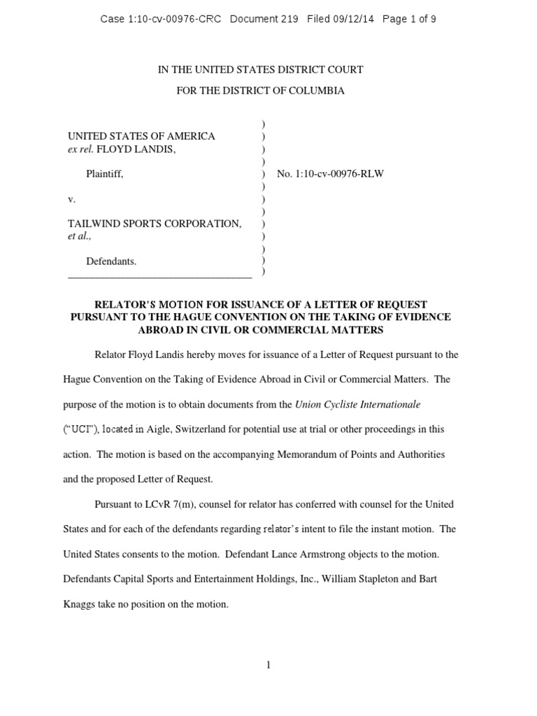 Letter Rogatory | PDF | Doping In Sport | Complaint