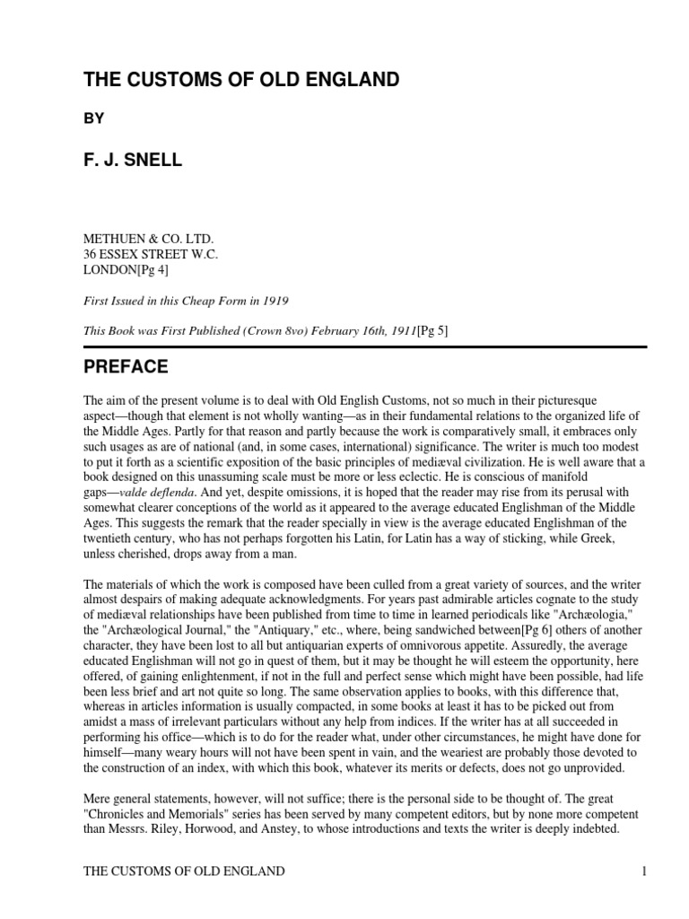 The Customs of Old England by Snell, F. J. (Frederick John), 1862 | PDF ...