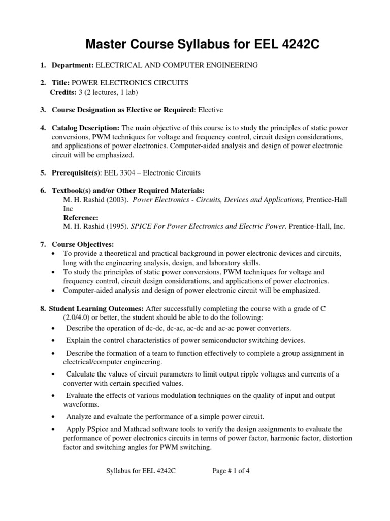 Eel 4242c Abet Syllabus | PDF | Power Electronics | Engineering
