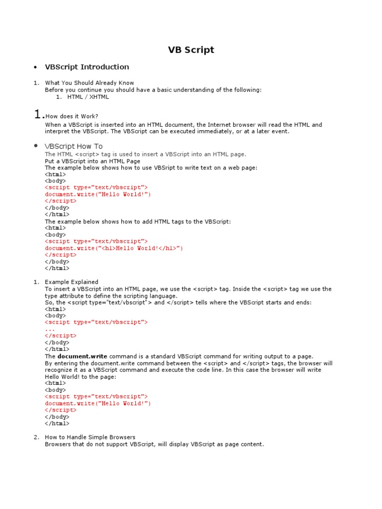 Vb Script Vbscript Introduction Pdf Html Control Flow 9699