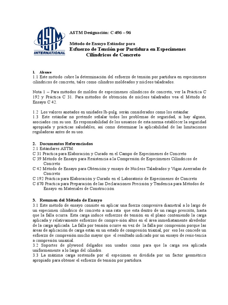 Astm C 496 - 96 | PDF | Ingeniería de Edificación | Materiales