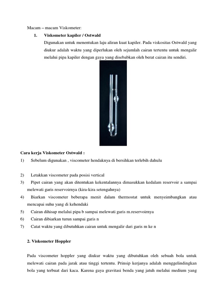 Jenis dan Cara Kerja Viskometer Ostwald | PDF | Griya & Taman | Sains ...