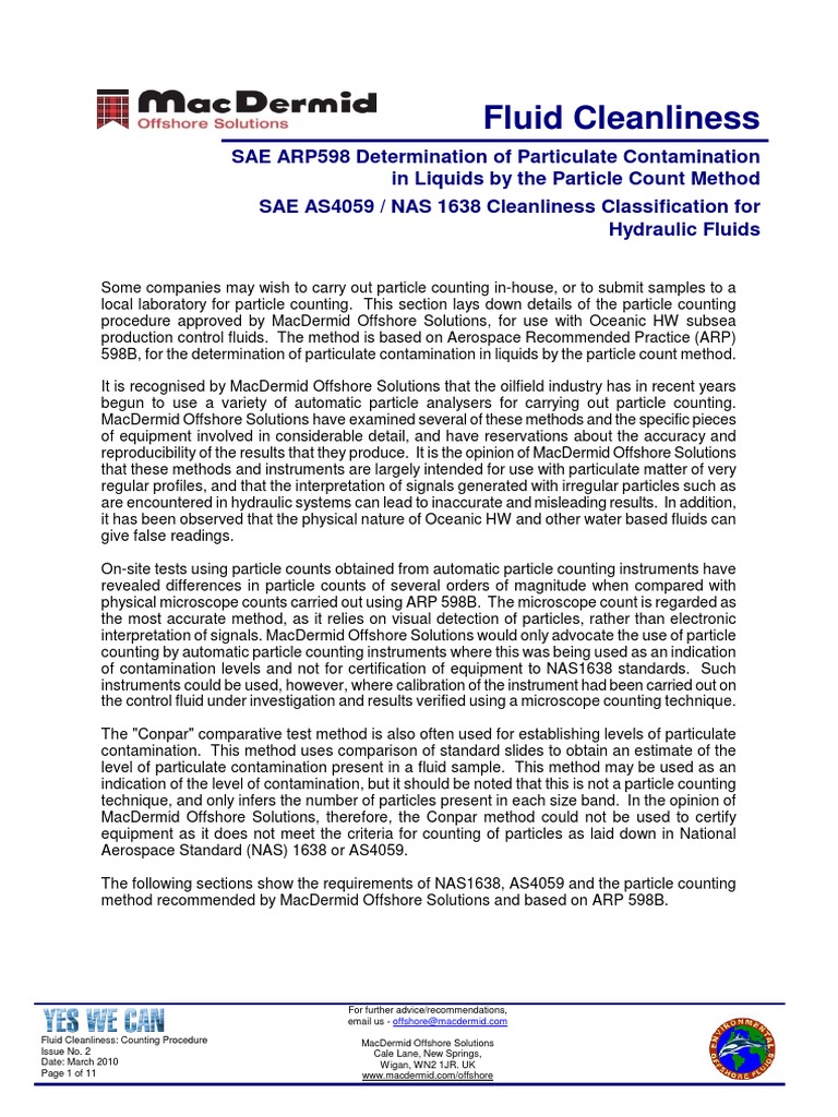Fluid Cleanliness Counting Procedure Mar 2010 | PDF | Filtration ...