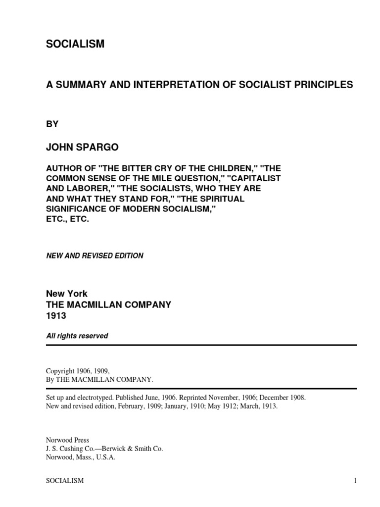 SocialismA Summary and Interpretation of Socialist Principles by Spargo, John, 1876-1966 | PDF ...