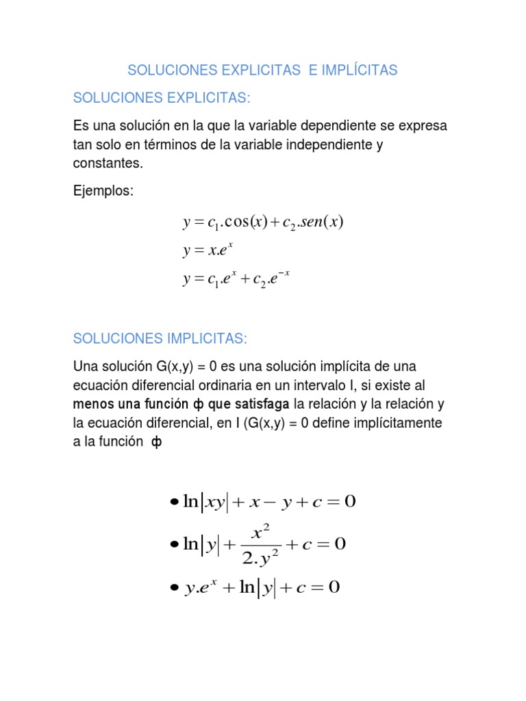 Soluciones explícitas e implícitas de ecuaciones diferenciales ...