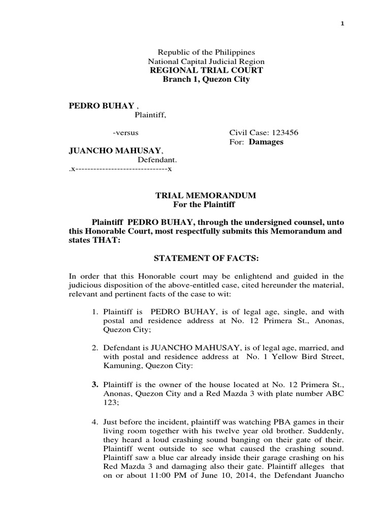 Trial Memorandum | PDF