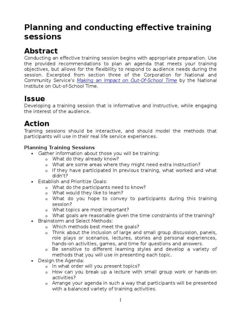 Planning and Conducting Effective Training Sessions | PDF ...