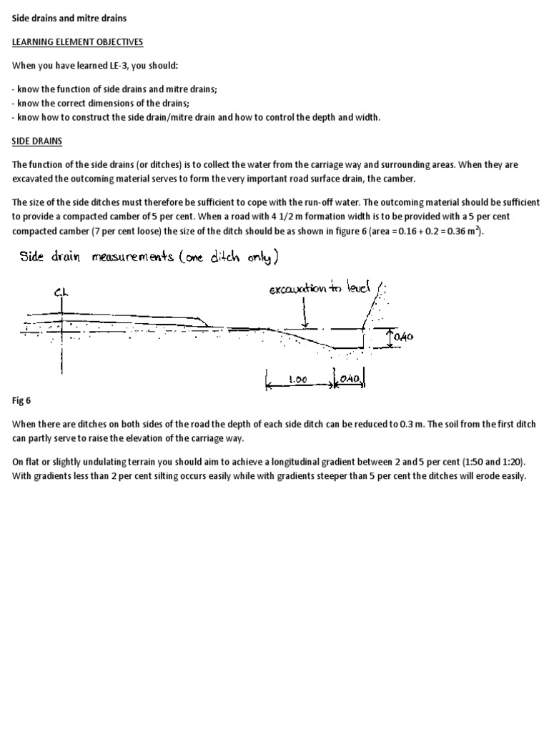 Side Drains and Mitre Drains | PDF | Drainage | Ditch