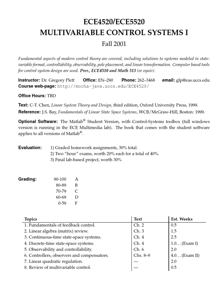 Multivariable Control Systems I | PDF | Teaching Methods & Materials | Technology & Engineering