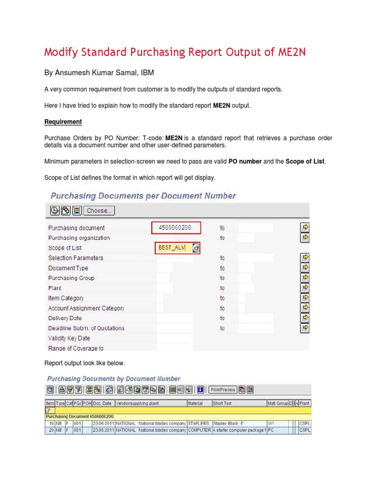 1.modify Standard Purchasing Report Output of ME2N | PDF | Scope ...