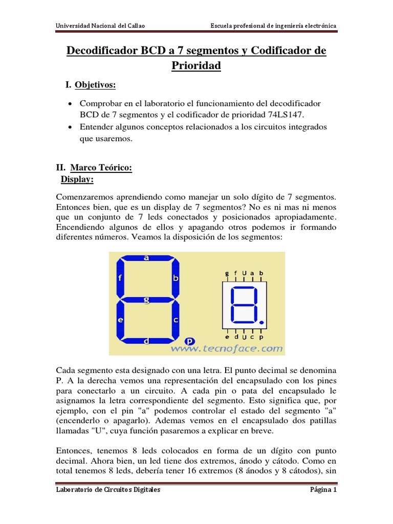 Decodificador BCD A 7 Segmentos | PDF | Decimal codificado en binario ...