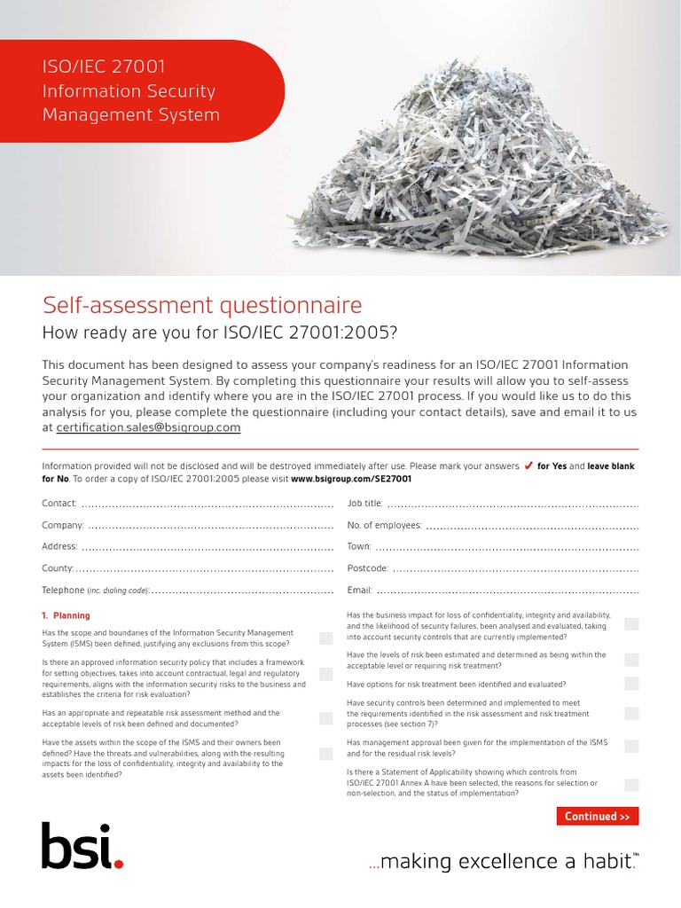BSI ISOIEC27001 Assessment Checklist UK en | PDF | Information Security ...