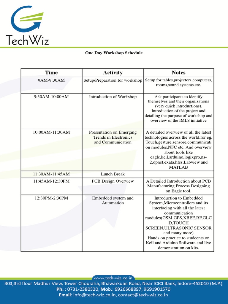 Time Activity Notes: One Day Workshop Schedule | PDF
